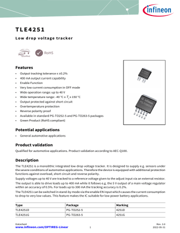 Infineon TLE4251G Voltage Regulator Data Sheet | Manualzz