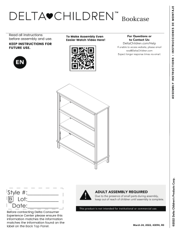 Delta Children Farmhouse Bookcase/Hutch Assembly Instructions | Manualzz