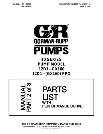Gorman-Rupp Pumps 12D1-GX160 1252722 and up User Manual | Manualzz