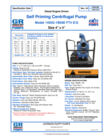 Gorman-Rupp Pumps 14D52-1B50E FT4 S/G Specification | Manualzz