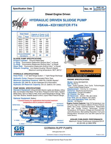 Gorman-Rupp Pumps HSK4A-KDI1903TCR FT4 Specification | Manualzz