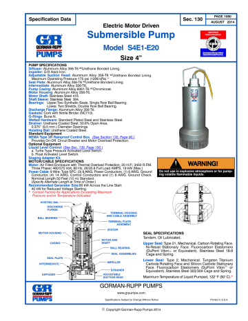 Gorman-Rupp Pumps S4E1-E20 575/3 Specification | Manualzz