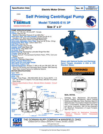 Gorman-Rupp Pumps T3A60S-E15 3P Specification | Manualzz