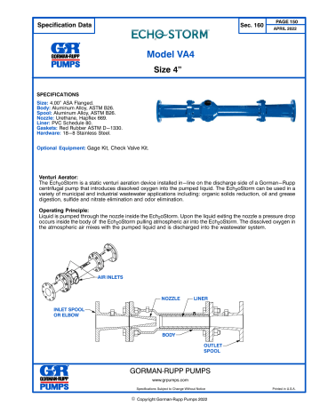 Gorman-Rupp Pumps VA4 Specification | Manualzz