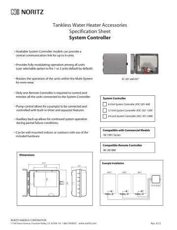 Noritz SC-301-6M-EXT (6-unit external system controller) Spec Sheet | Manualzz
