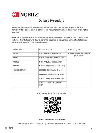 Noritz DSCL-KIT Descale Kit Installation Manual | Manualzz