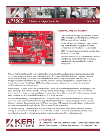 Keri LP1502 Controller Product sheet | Manualzz