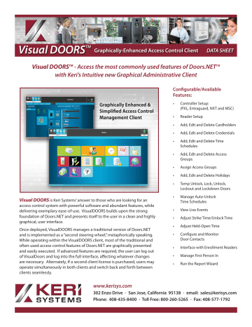 Keri Visual Doors Admin Client Product sheet | Manualzz