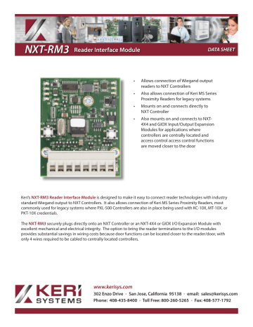 Keri NXT-RM3 Reader Interface Module Product sheet | Manualzz