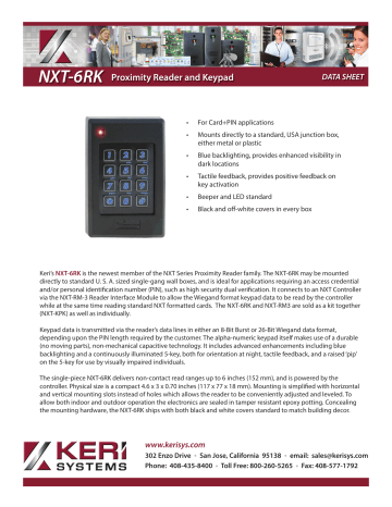 Keri NXT-6RK Proximity Reader Product sheet | Manualzz