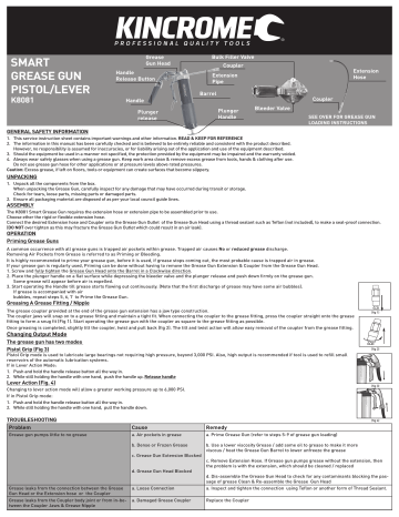 Kincrome K8081 Smart Grease Gun Pistol / Lever 500cc Manual | Manualzz