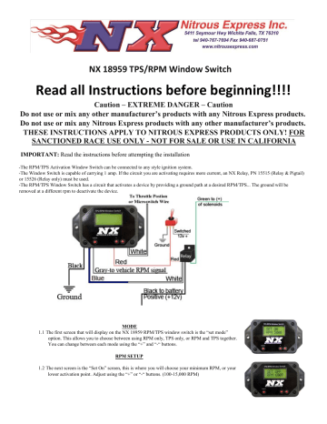 Nitrous Express TPS/RPM Window Switch Owner Manual | Manualzz
