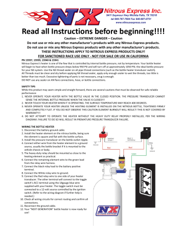 Nitrous Express Bottle Heater Owner Manual | Manualzz