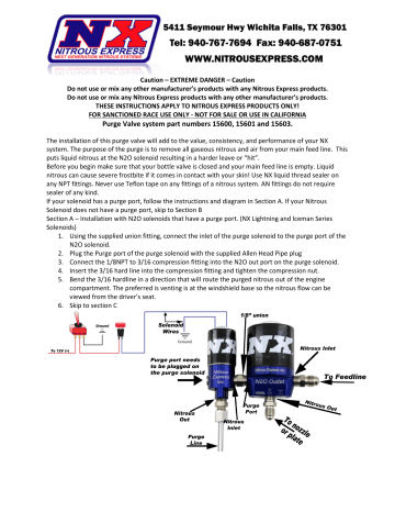 Nitrous Express Purge Valve Owner Manual | Manualzz