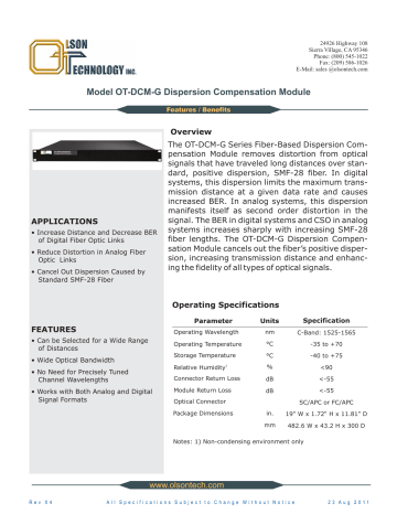Olson Technology OT-DCM-G Dispersion Compensation Module Product sheet ...