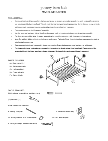 Pottery Barn Kids Madeline Daybed Assembly Instructions | Manualzz