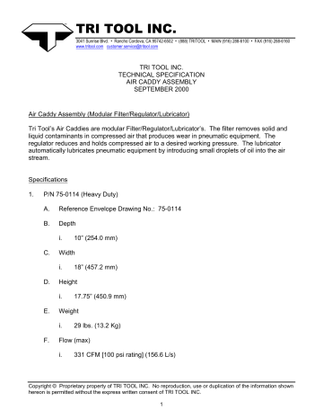 Tri Tool Air Caddy Specification | Manualzz