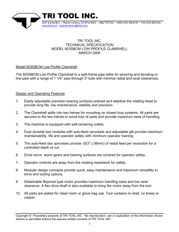 Tri Tool 603SBCM Specification | Manualzz