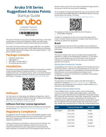 Aruba AP-514 Access Point User Guide | Manualzz