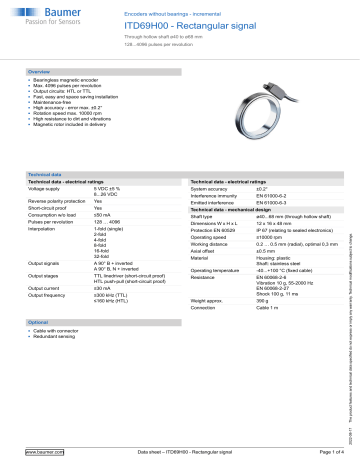 Baumer ITD69H00 - Rectangular signal Encoder Data sheet | Manualzz