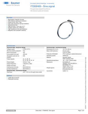 Baumer ITD89H00 - Sine signal Encoder Data sheet | Manualzz