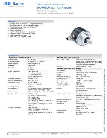 Baumer EAM580R-SC - CANopen® Absolute encoder Data sheet | Manualzz