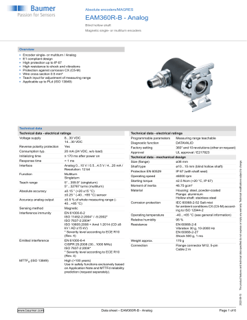 Baumer EAM360R-B - Analog Absolute encoder Data sheet | Manualzz