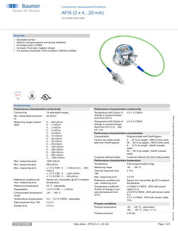 Baumer AFI5 Conductivity measurement Data sheet | Manualzz