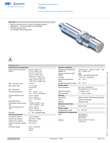 Baumer TER8 Temperature measurement Data sheet | Manualzz