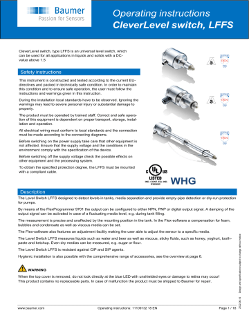 Baumer LFFS Level measurement Operating instructions | Manualzz