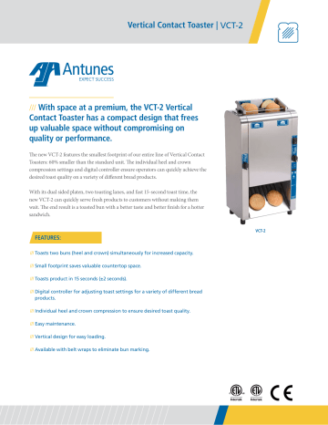 Antunes VCT-2 Vertical Contact Toaster Mini Specification | Manualzz