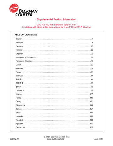 Beckman Coulter DxC 700 AU Mode d'emploi | Manualzz