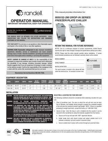 Randell 9550-290 & 9552-290 Drop-In Owner's Manual | Manualzz