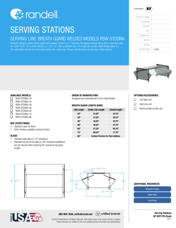 Randell RSW-STDSNA Breath Guard Welded Corner Spec Sheet | Manualzz