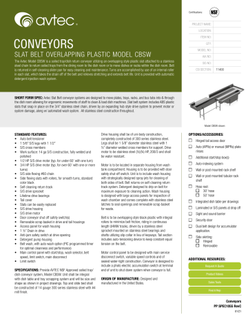 Avtec CBSW Slat Belt Overlapping Plastic Spec Sheet | Manualzz