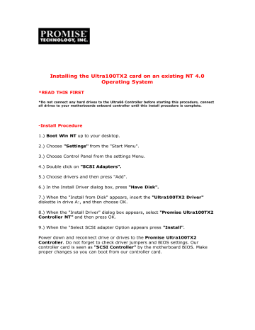 PROMISE Technology Ultra 100 TX2 Installation Guide | Manualzz
