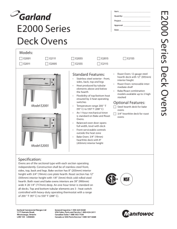 Garland All E2000 Series Models Specification | Manualzz
