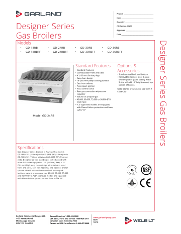 Garland Gas Designer Series Char-Broilers Specification | Manualzz