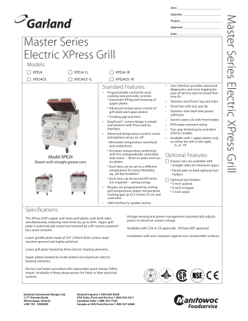 Garland Master Series Xpress Grill Specification | Manualzz