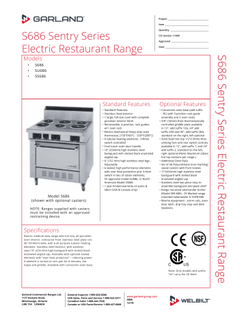 Garland S686/SS686 Series 36'' Electric Range Specification | Manualzz