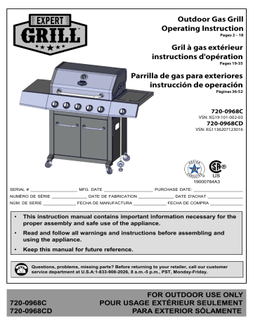 Expert Grill 720-0968CD grill Operation Manual | Manualzz