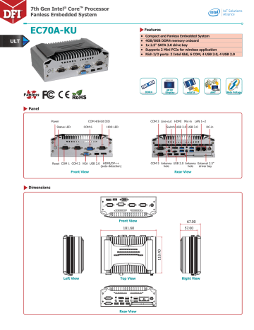 DFI EC70A-KU Ultra Compact Fanless PC Datasheet | Manualzz