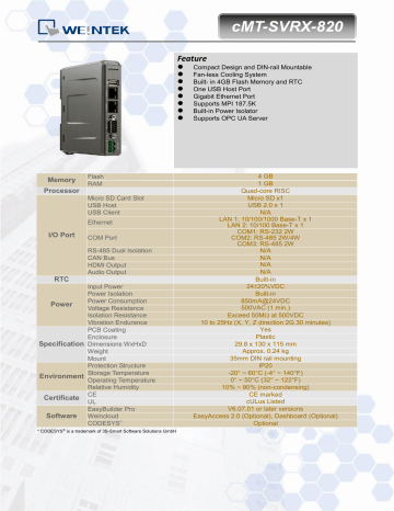 Weintek cMT-SVRX-820 Data Sheet | Manualzz