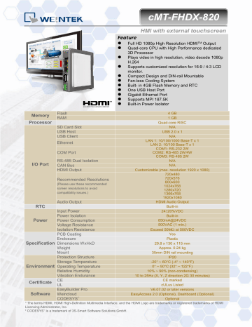 Weintek cMT-FHDX-820 Data Sheet | Manualzz
