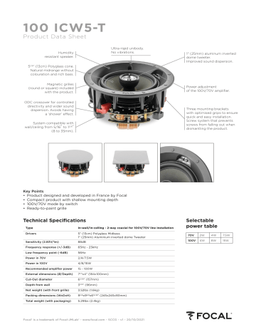 Focal 100 ICW5-T Specification sheet | Manualzz