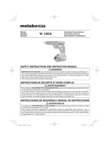 Hikoki W18DA CORDLESS SCREW DRIVER Instruction Manual | Manualzz