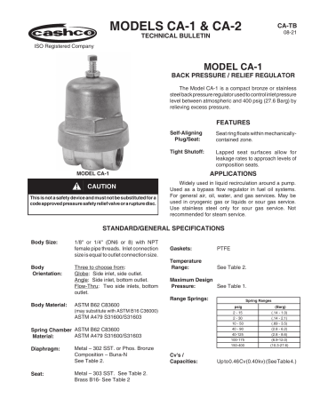 Cashco CA2 & CA1 Tech Bulletin | Manualzz