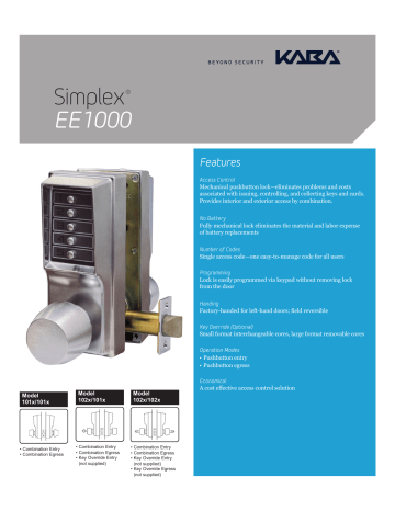 Dormakaba Simplex EE1000 Specifications | Manualzz