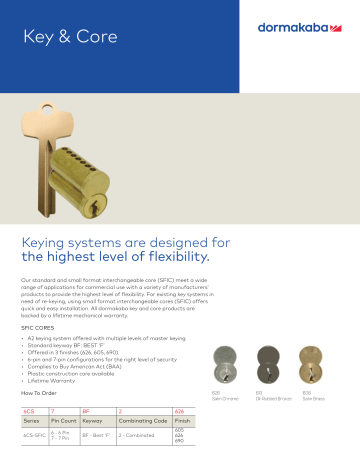 Dormakaba Keys & Cores Product sheet | Manualzz