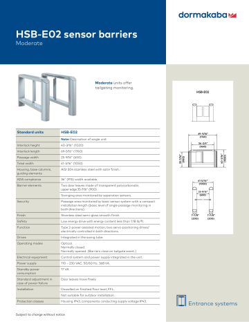 Dormakaba Sensor Barriers & Gates Specifications | Manualzz